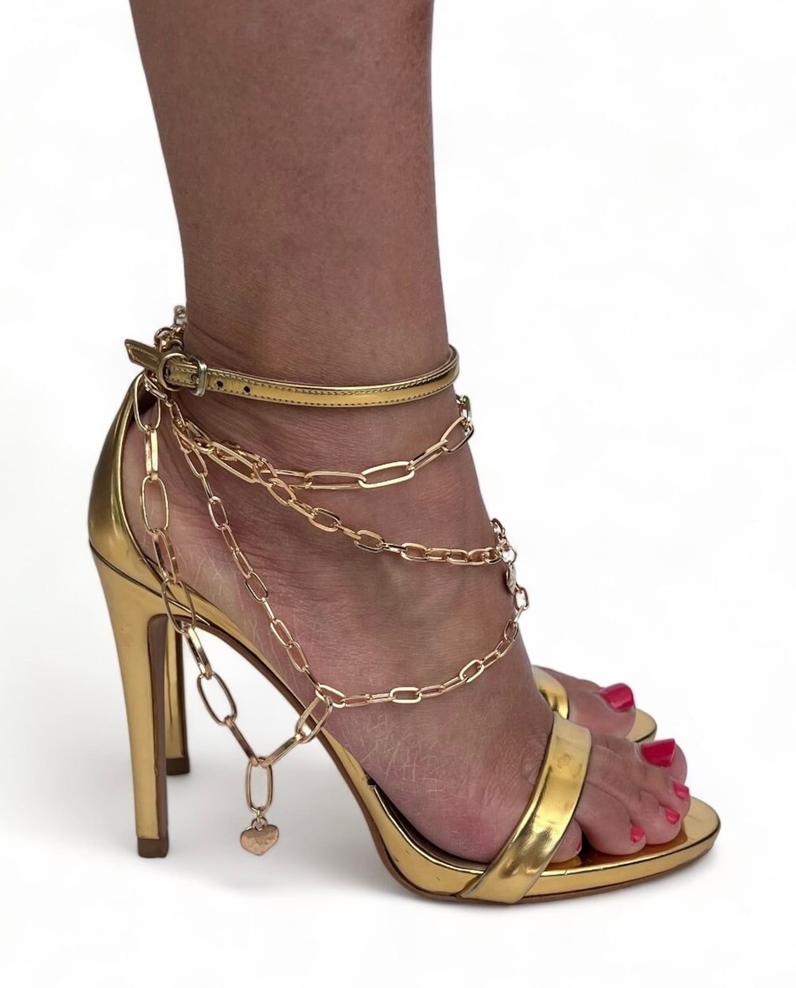 Gold Sandal High Heels With Chains and Charms - Etsy