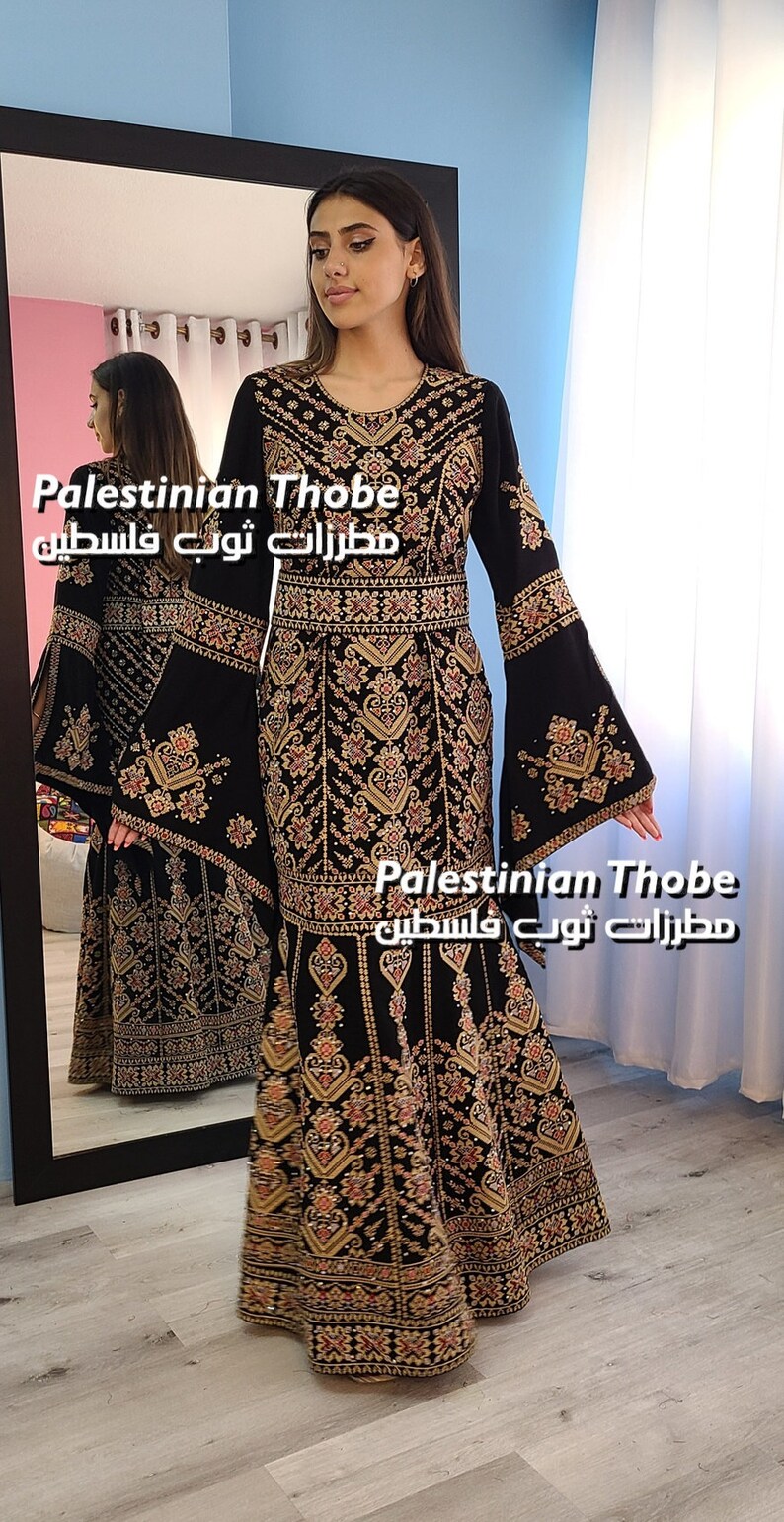Elegant Mermaid Palestinian Thobe Embroidery Tatreez Jordanian Dress ...