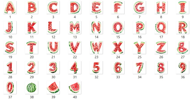 Watermelon Alphabet PNG Bundle, Letters and Applique Numbers for T ...