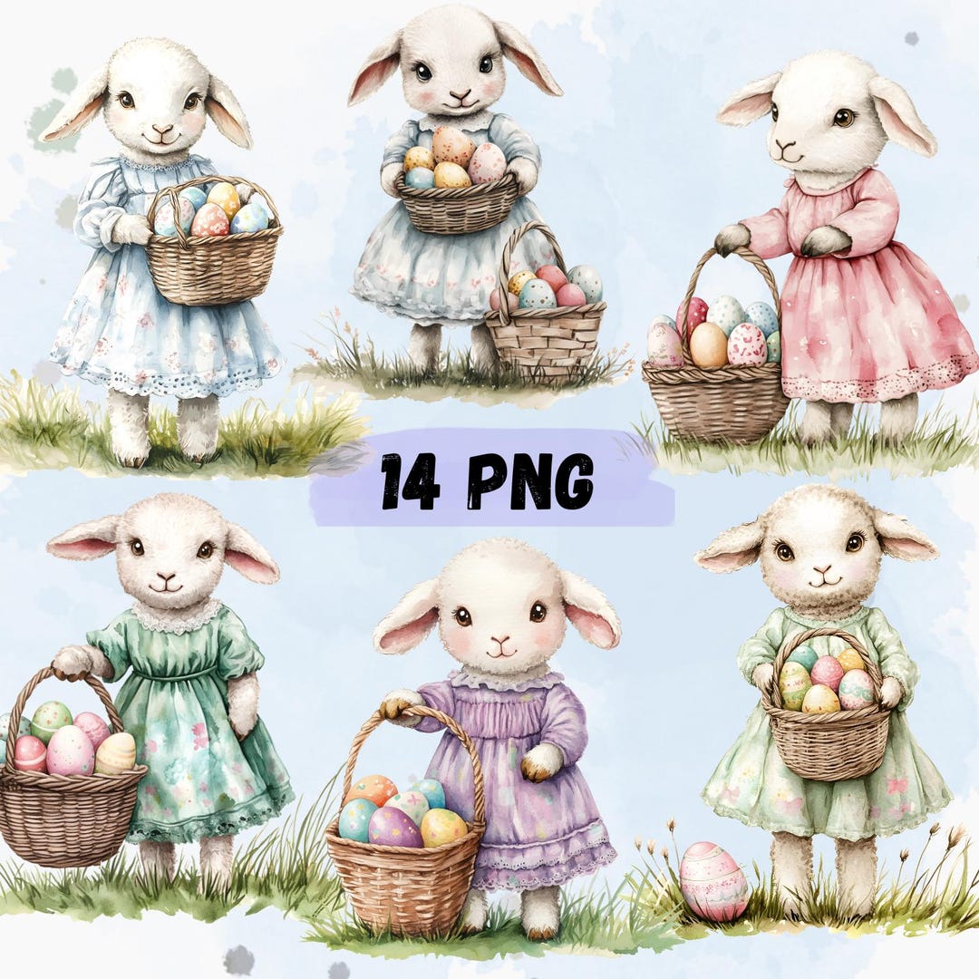 14 PNG Easter Lamb Clipart, Watercolor Spring Sheep, Cute Easter Day ...