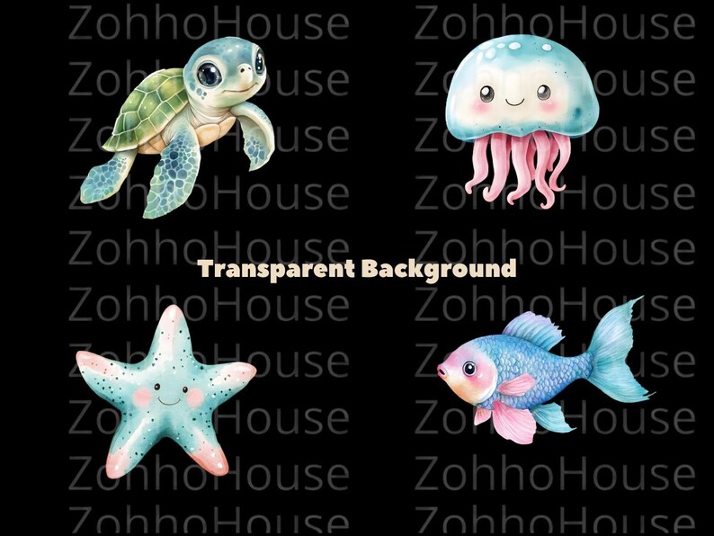 Сute Sealife Clipart, Under the Sea PNG Clipart Bundle, Watercolor Sea ...
