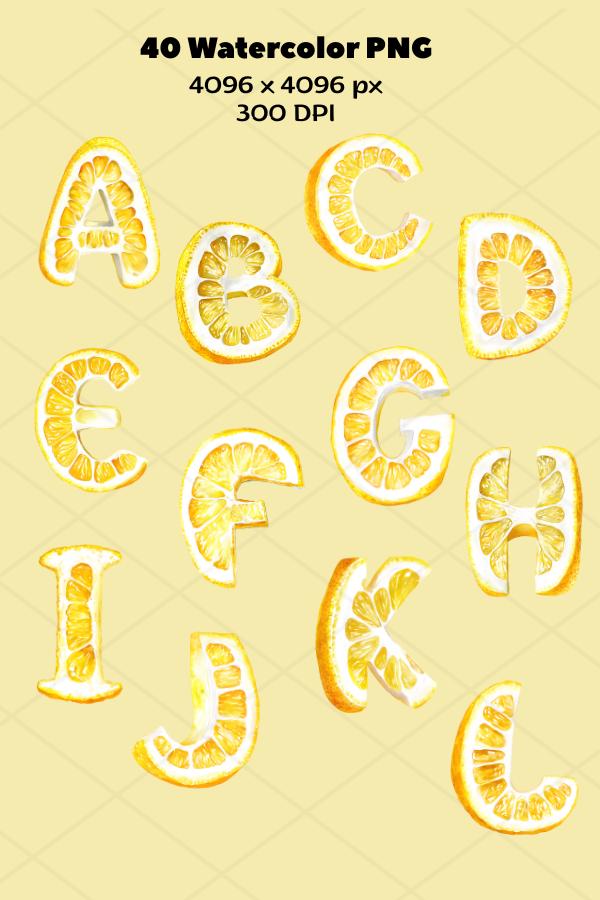 Lemon Alphabet Hand-painted Letters, Watercolor Lemon PNG, Lemon Baby ...