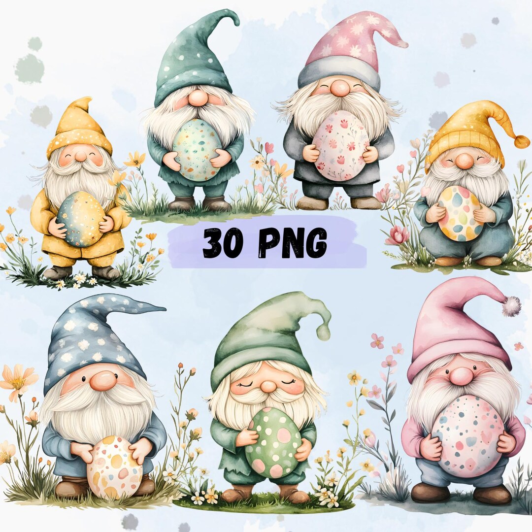 30 Spring Gnome PNG Clipart, Cute Watercolor Gnome, Floral Gnome ...