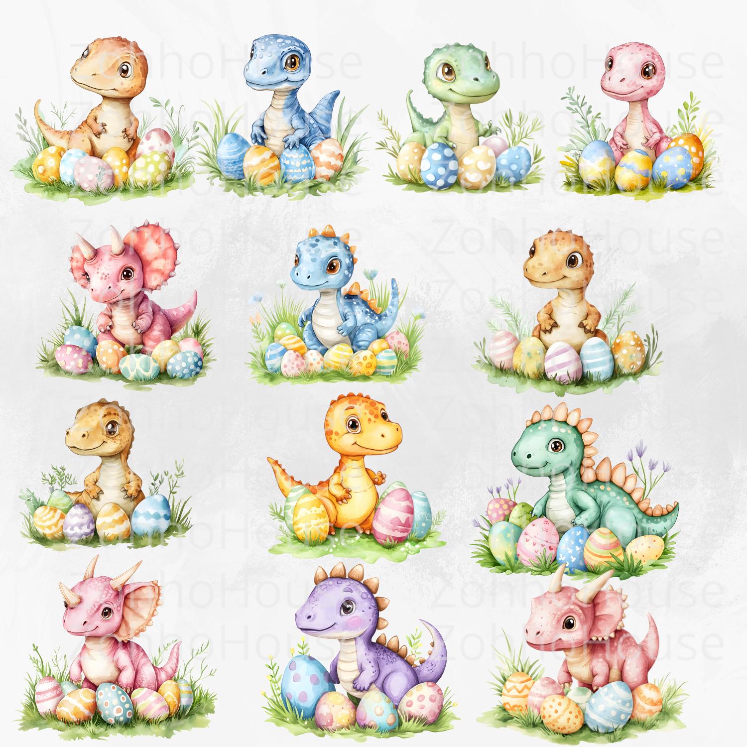 13 PNG Watercolor Easter Baby Dinosaur, Cute Dinosaur Clipart , Cartoon ...