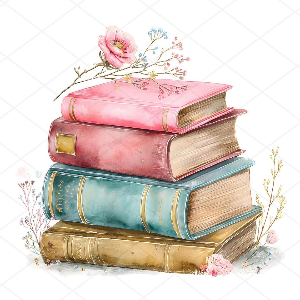 18 Pastel Shabby Chic Books Clipart, Cottage Book Flowers Clipart ...
