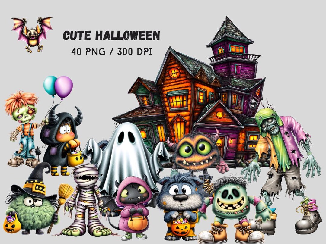 Cute Halloween Clipart, Spooky Clipart PNG, Ghost Bat Clipart ...
