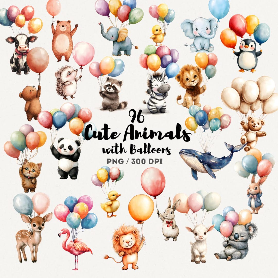 96 PNG Baby Animals Bundle, Cute Whimsy Animals, Cute Watercolor Animal ...