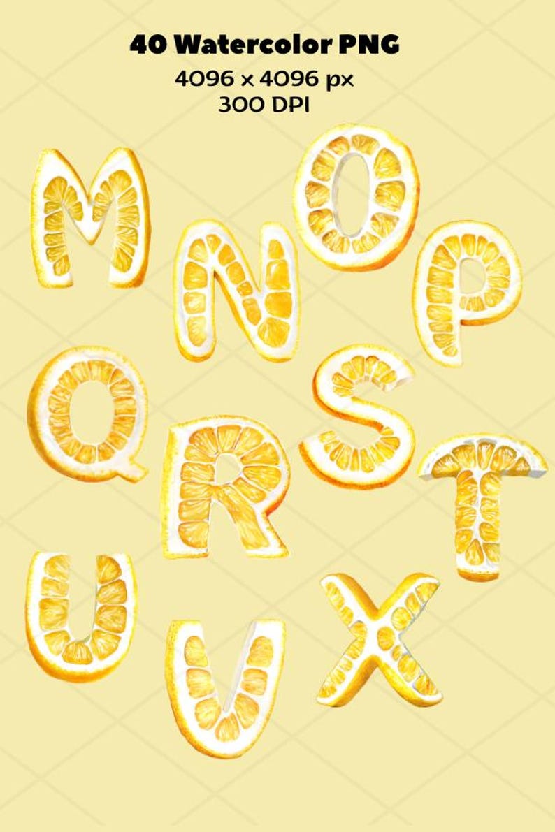 Lemon Alphabet Hand-painted Letters, Watercolor Lemon PNG, Lemon Baby ...