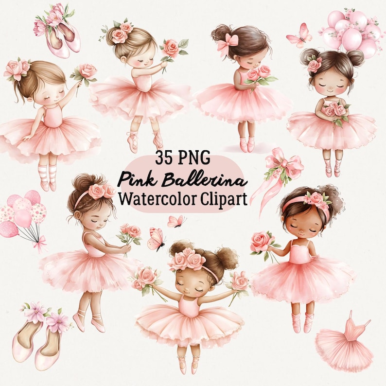 35 Watercolor Ballerina Clipart PNG, Pink Ballerina Cute Ballet Clipart ...