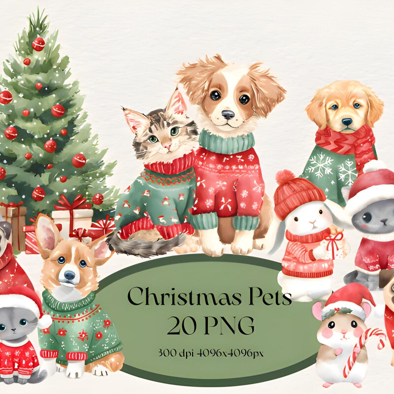 Dog and Cat Xmas Cards - Etsy