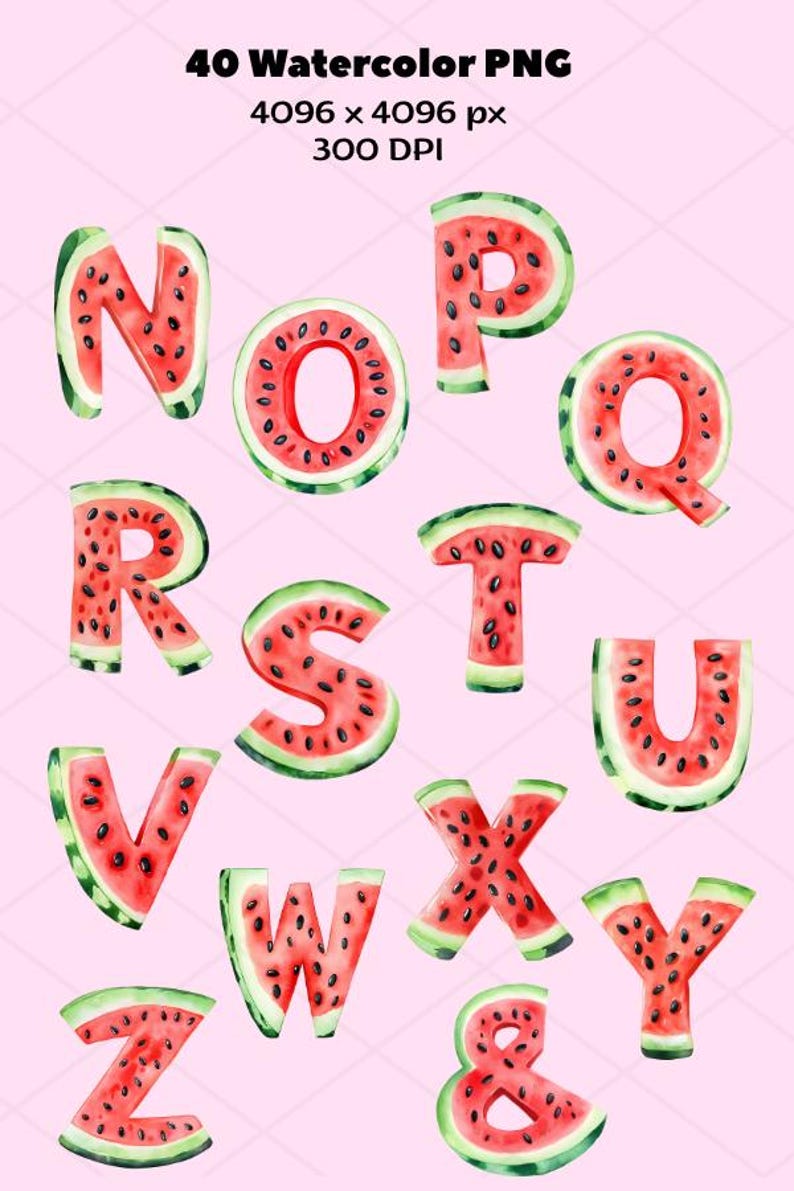 Watermelon Alphabet PNG Bundle, Letters and Applique Numbers for T ...