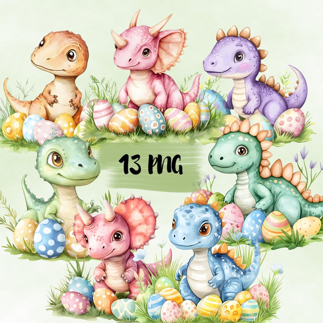 13 PNG Watercolor Easter Baby Dinosaur, Cute Dinosaur Clipart , Cartoon ...