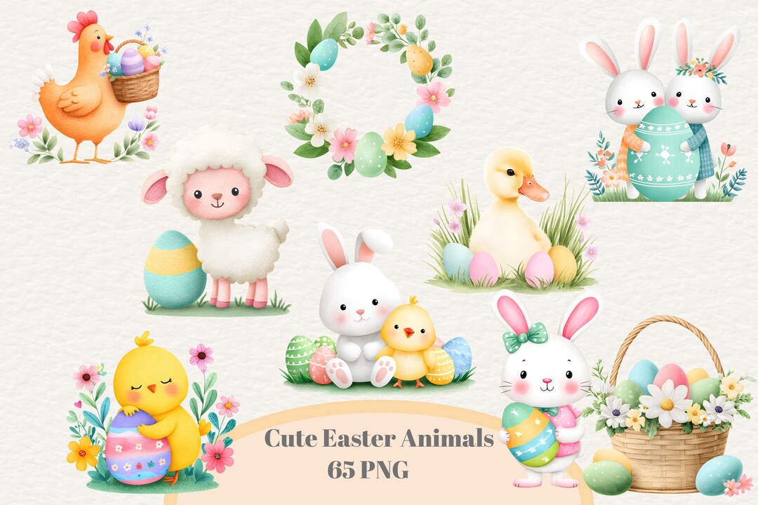 Cute Easter Animals Clipart, Watercolor Farm Life, Cottage Farm Animals ...