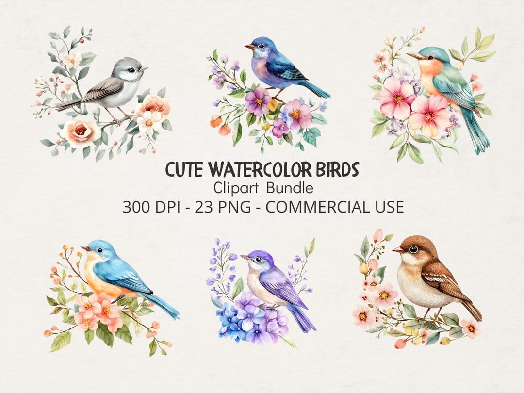 Cute Watercolor Bird Clipart Bundle, Garden Birds Clipart PNG, Backyard ...