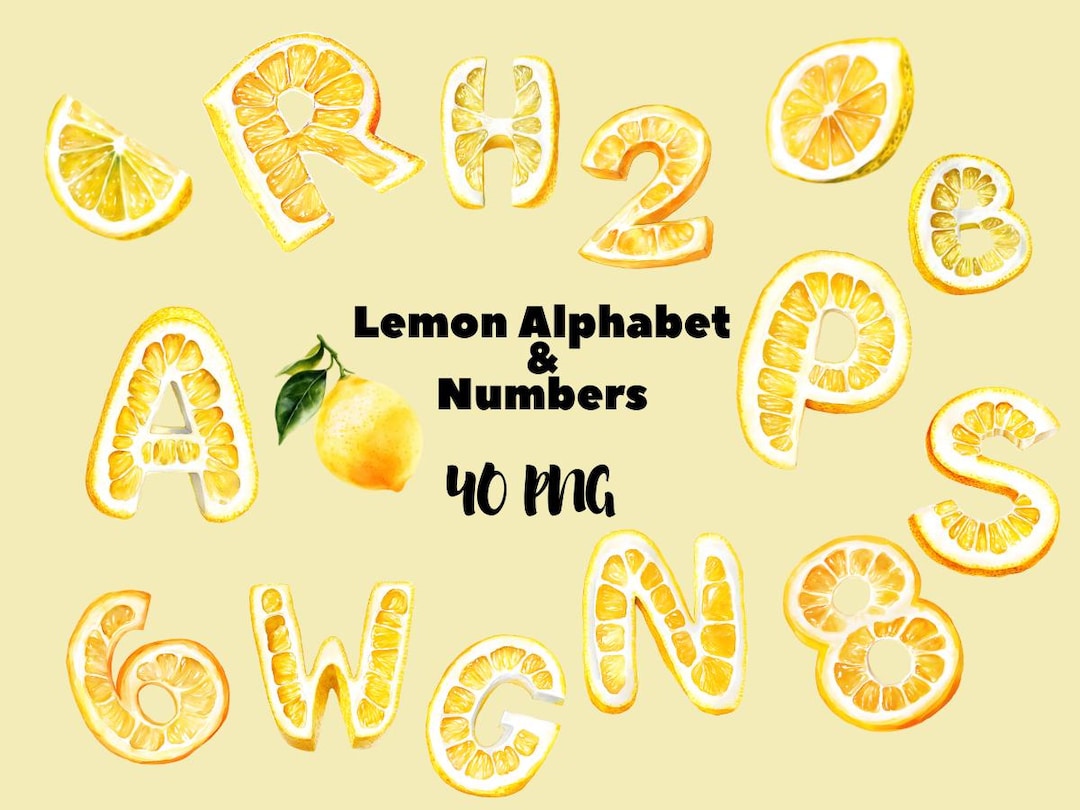 Lemon Alphabet Hand-painted Letters, Watercolor Lemon PNG, Lemon Baby ...