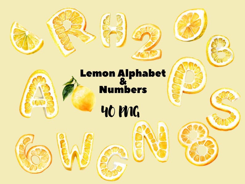 Lemon Alphabet Hand-painted Letters, Watercolor Lemon PNG, Lemon Baby ...