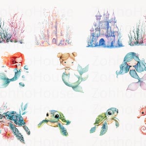 Сute Sealife Clipart, Under the Sea PNG Clipart Bundle, Watercolor Sea ...