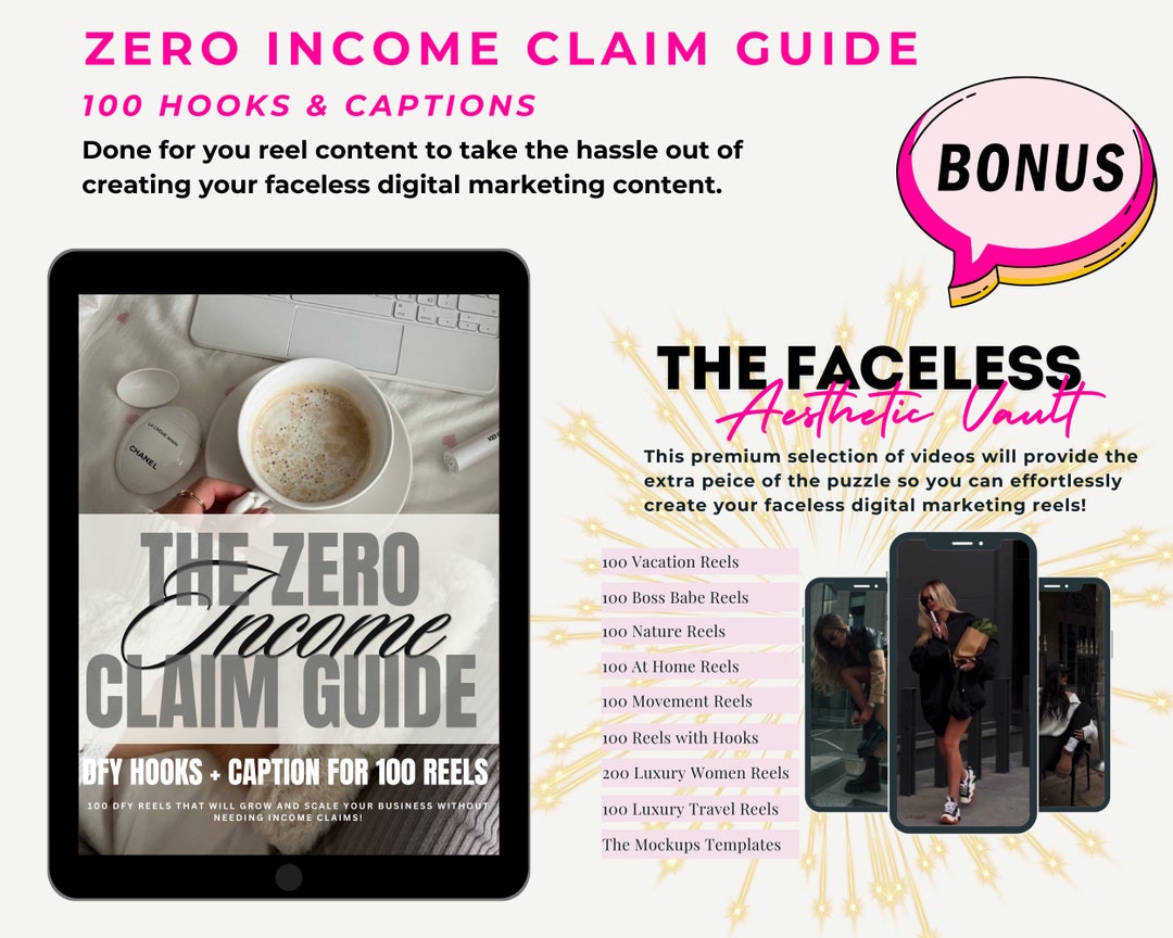 Zero Income Claim Guide 100 Done for You Reels W/ Hooks and Captions ...