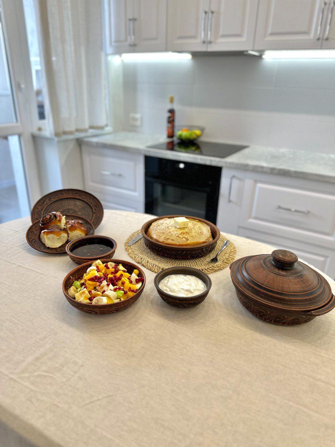 Natural Red Clay Cookware Set, Rustic Terracotta Pottery With Plates ...