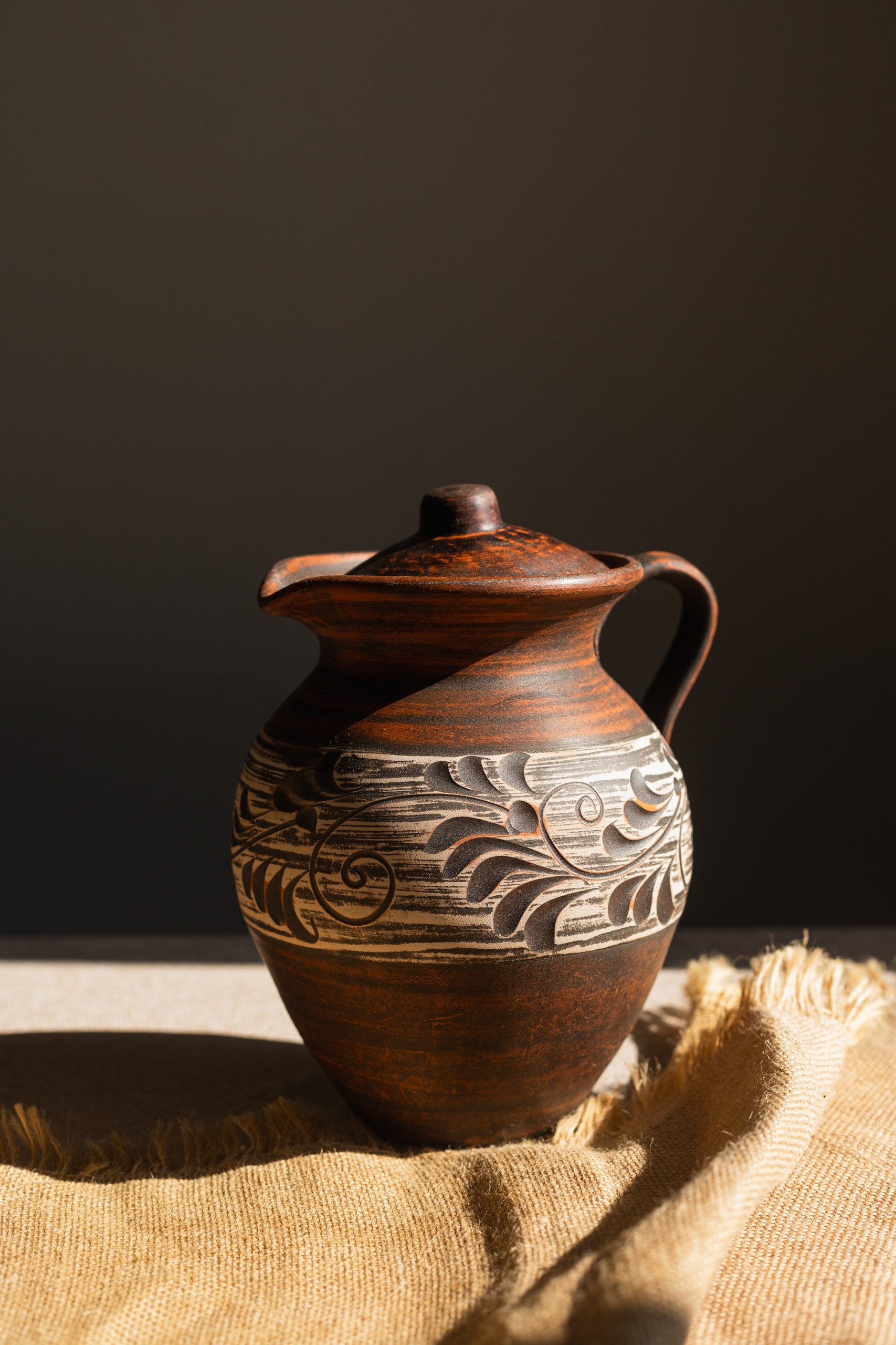 Vintage Clay Pot, Clay Pot for Water, Stoneware Engraved, Pitcher Wine ...