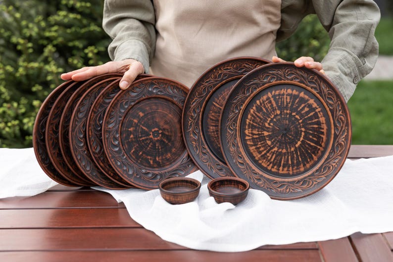 Large Handmade Red Clay Dinnerware Set, Rustic Plates & Bowls, Artisan ...