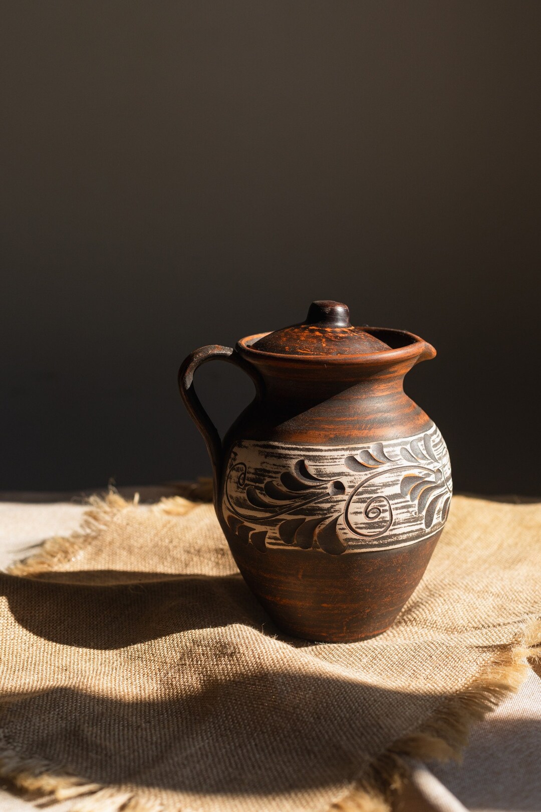 Vintage Clay Pot, Clay Pot for Water, Stoneware Engraved, Pitcher Wine ...