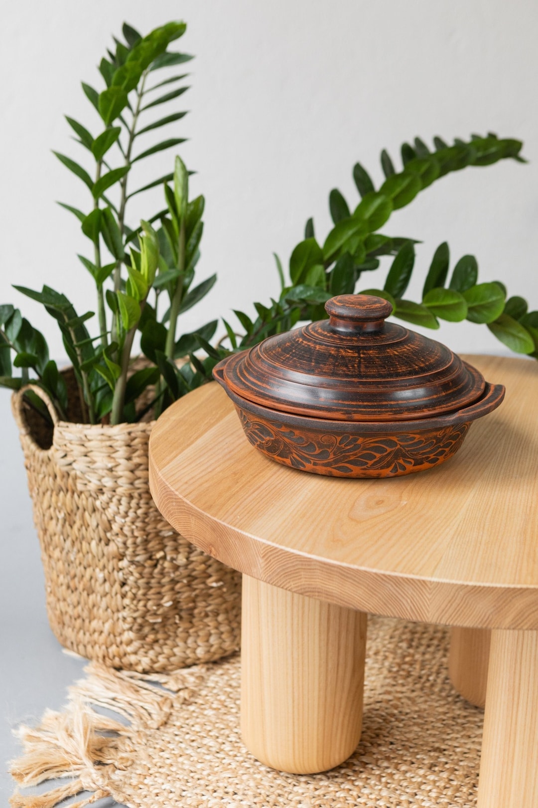 Frying Pan of Red Clay, Pan With Handles, Handmade Ceramic Pot, Earthen ...