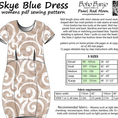 Skye Blue Dress Pdf Sewing Pattern | Etsy