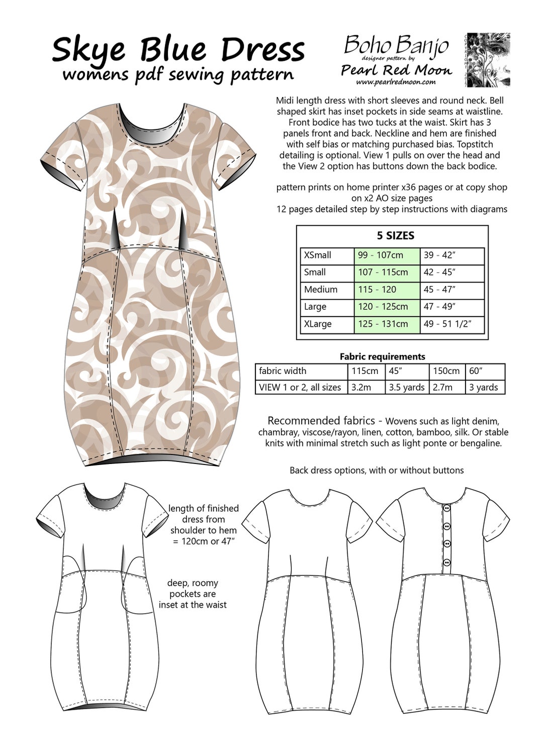 Skye Blue Dress Pdf Sewing Pattern - Etsy