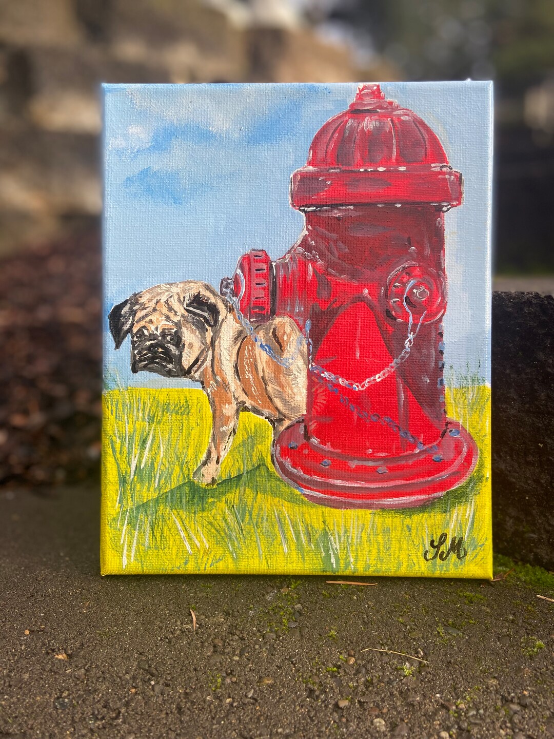 Pug Peeing in Fire Hydrant, Pug Painting, Funny Pug, What You Looking ...