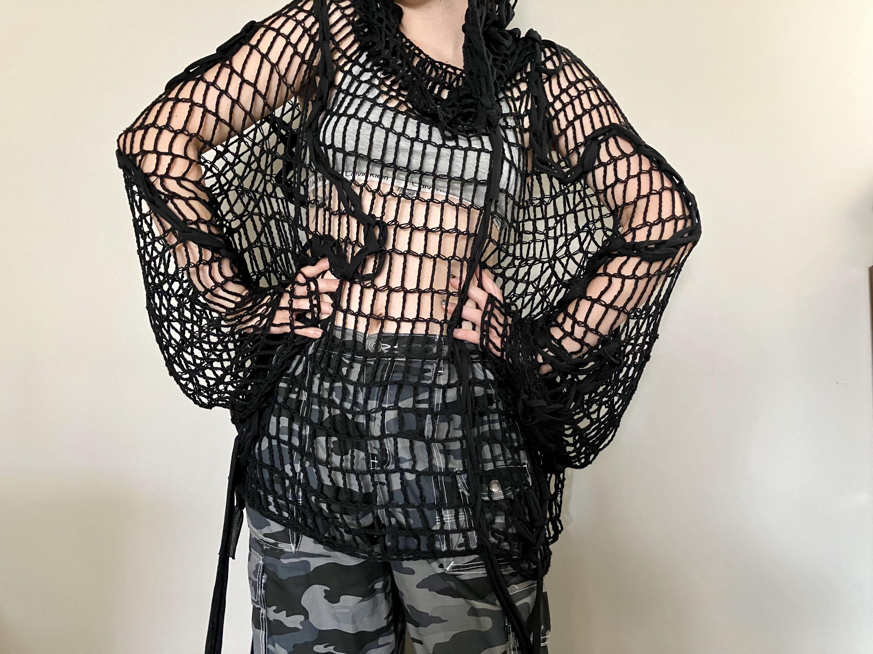 Lake Creature Mesh Hooded Freehand Crochet Top - Etsy