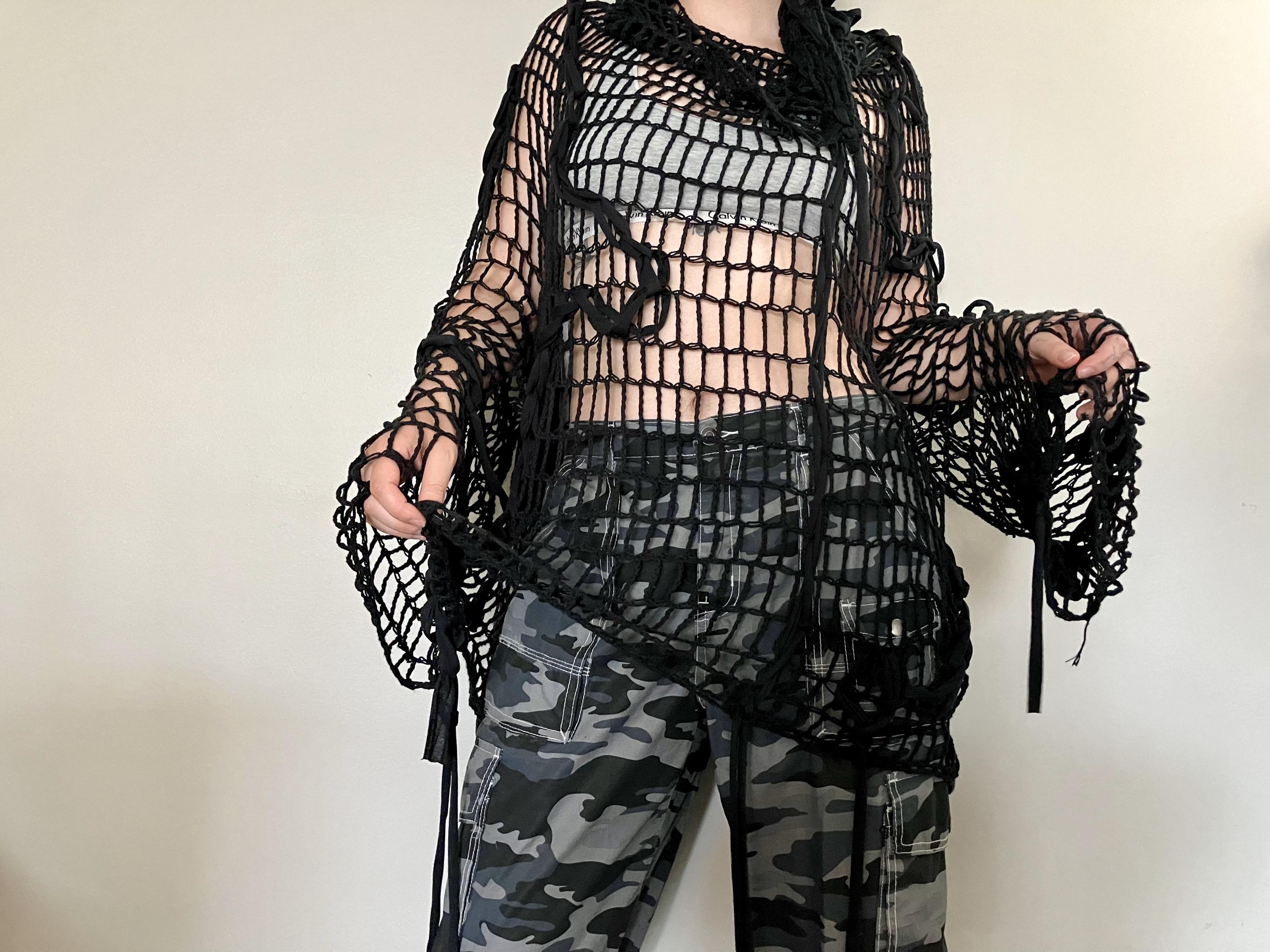 Lake Creature Mesh Hooded Freehand Crochet Top - Etsy