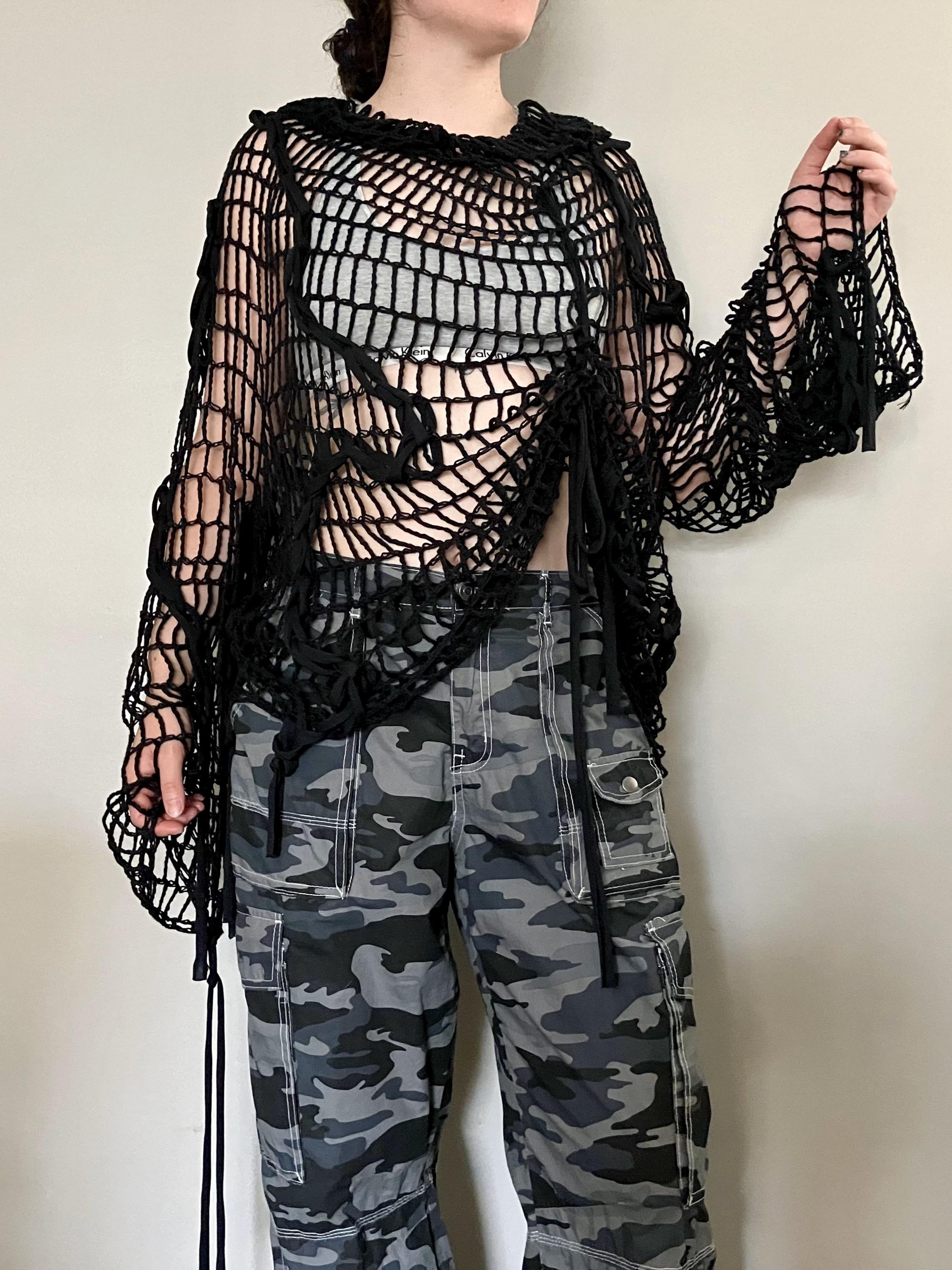 Lake Creature Mesh Hooded Freehand Crochet Top - Etsy