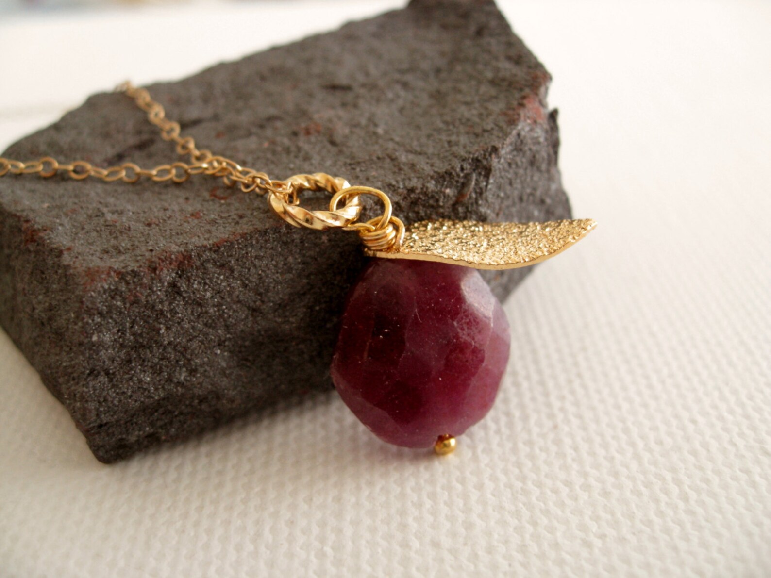 Raw Ruby Gold Necklace Botanical Necklace July Birthstone | Etsy
