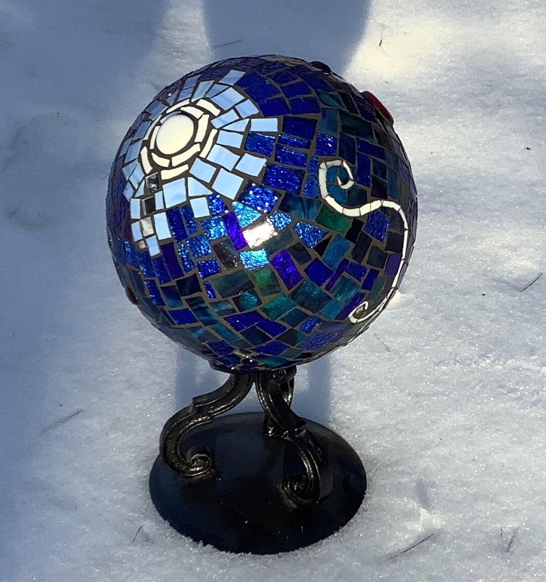 Mosaic Gazing Ball Made to Order Using Stained Glass, Found Objects ...
