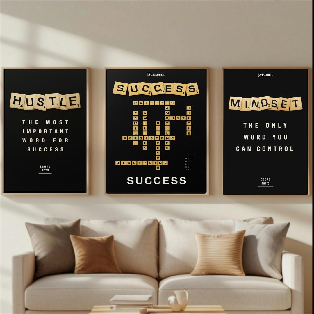 Hustle Mindset Success Wall Art Set | Motivational Scrabble Posters ...