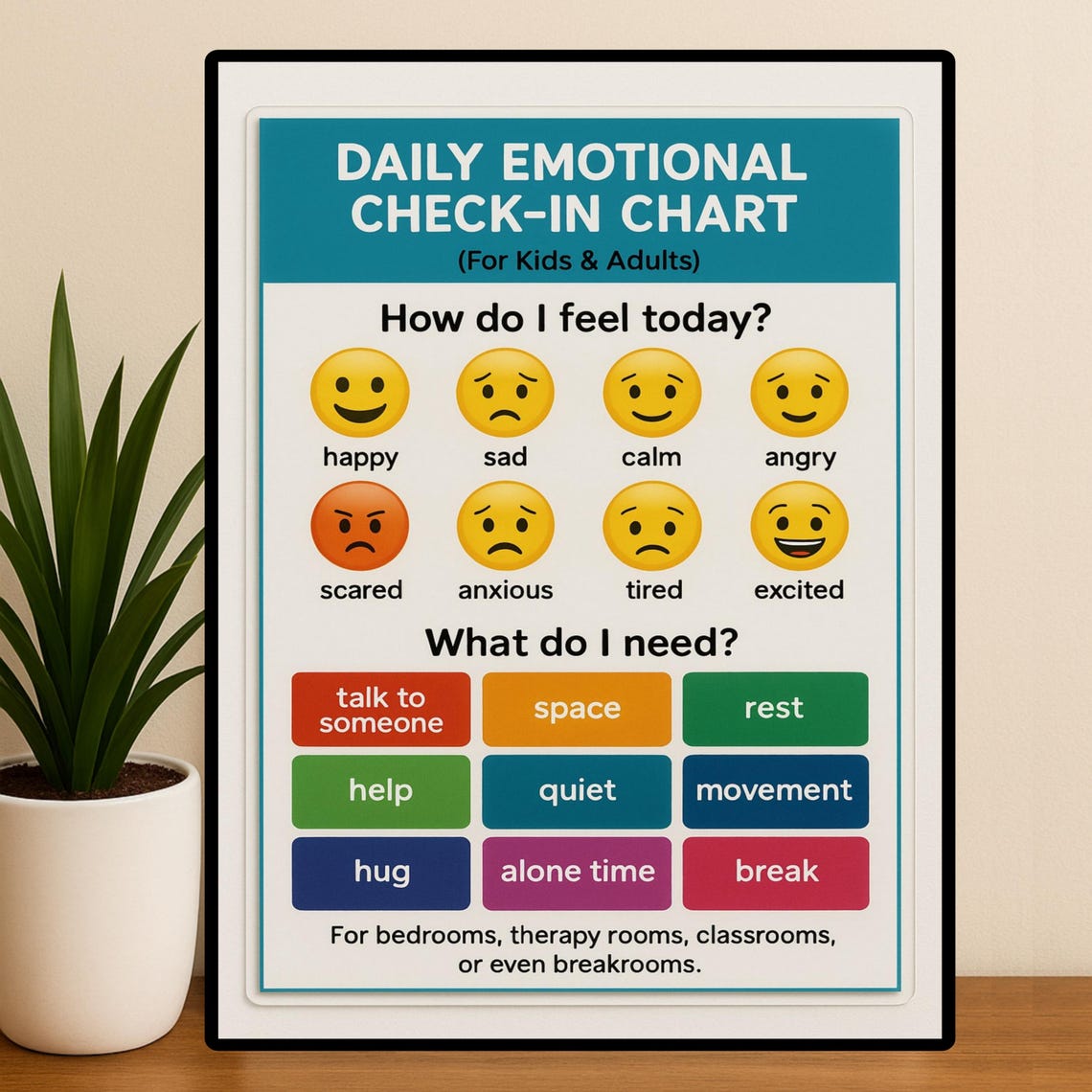 Daily Emotional Check-in Chart for Kids & Adults – Laminated Feelings ...