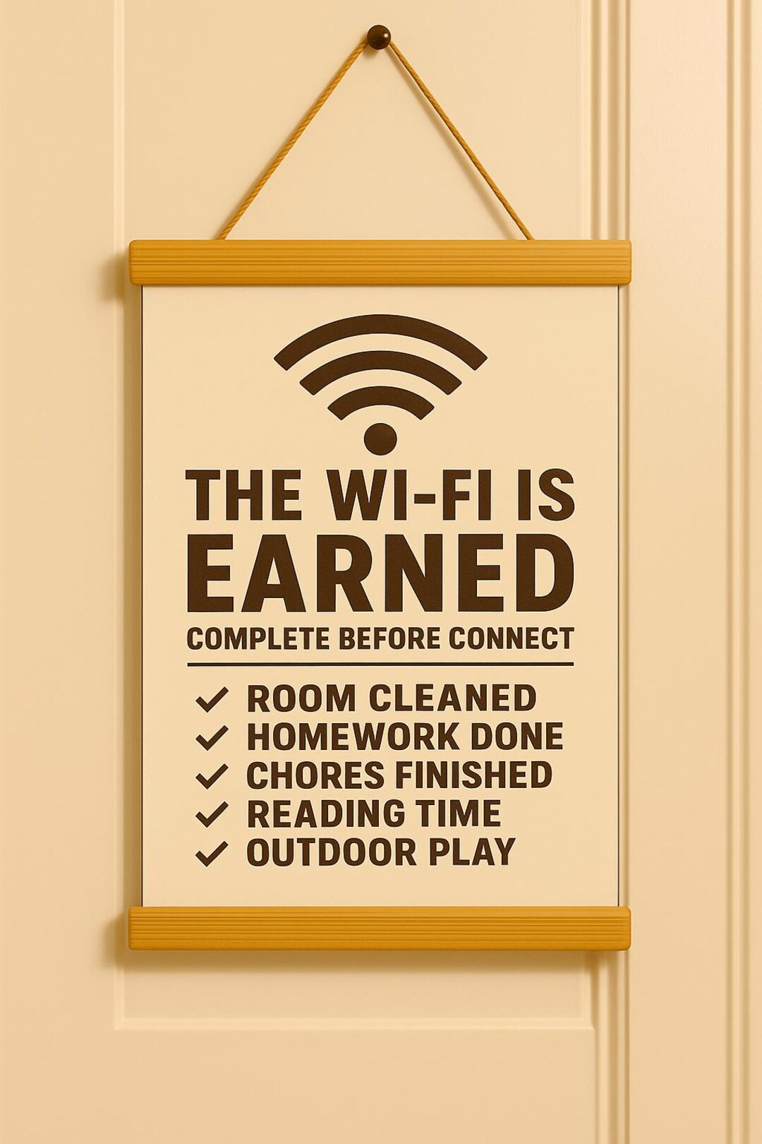 The Wi-fi is Earned" Sign – Funny Kids Rules Wall Art – Screen Time ...