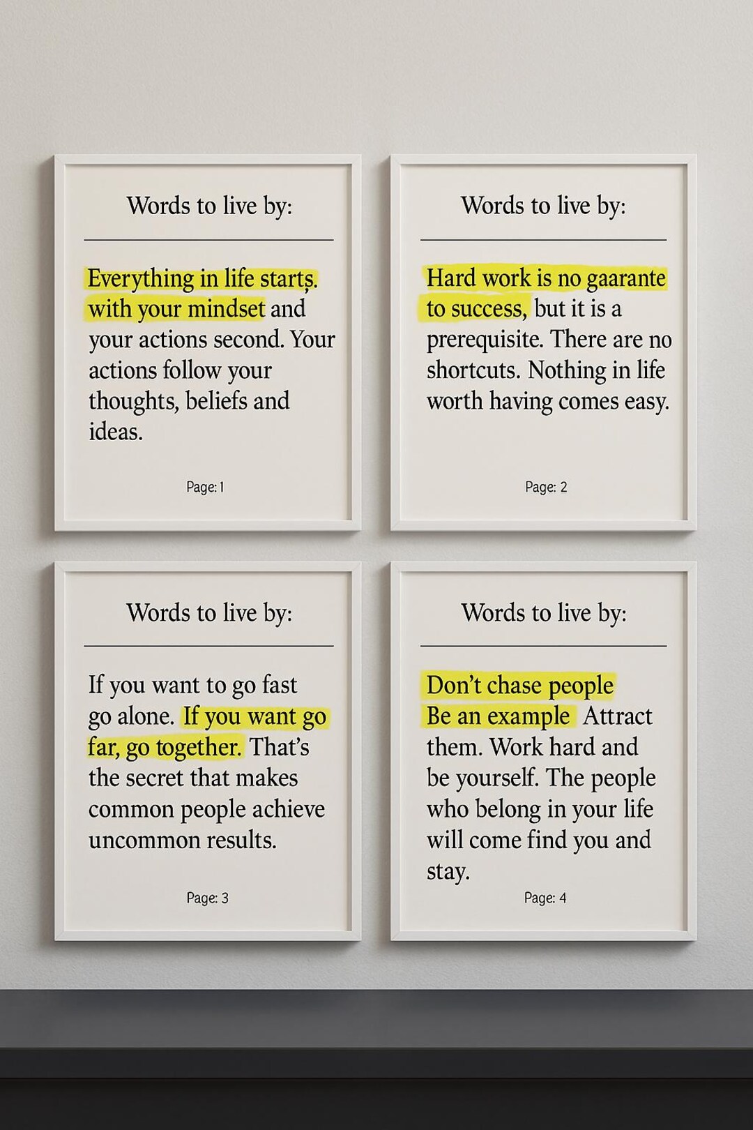 Words to Live by Quote Set | Minimalist Motivational Prints | 4 SET ...