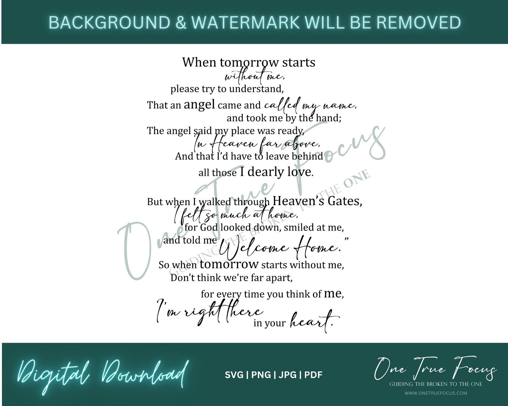 When Tomorrow Starts Without Me Funeral Poem SVG Png Jpg, Pdf ...