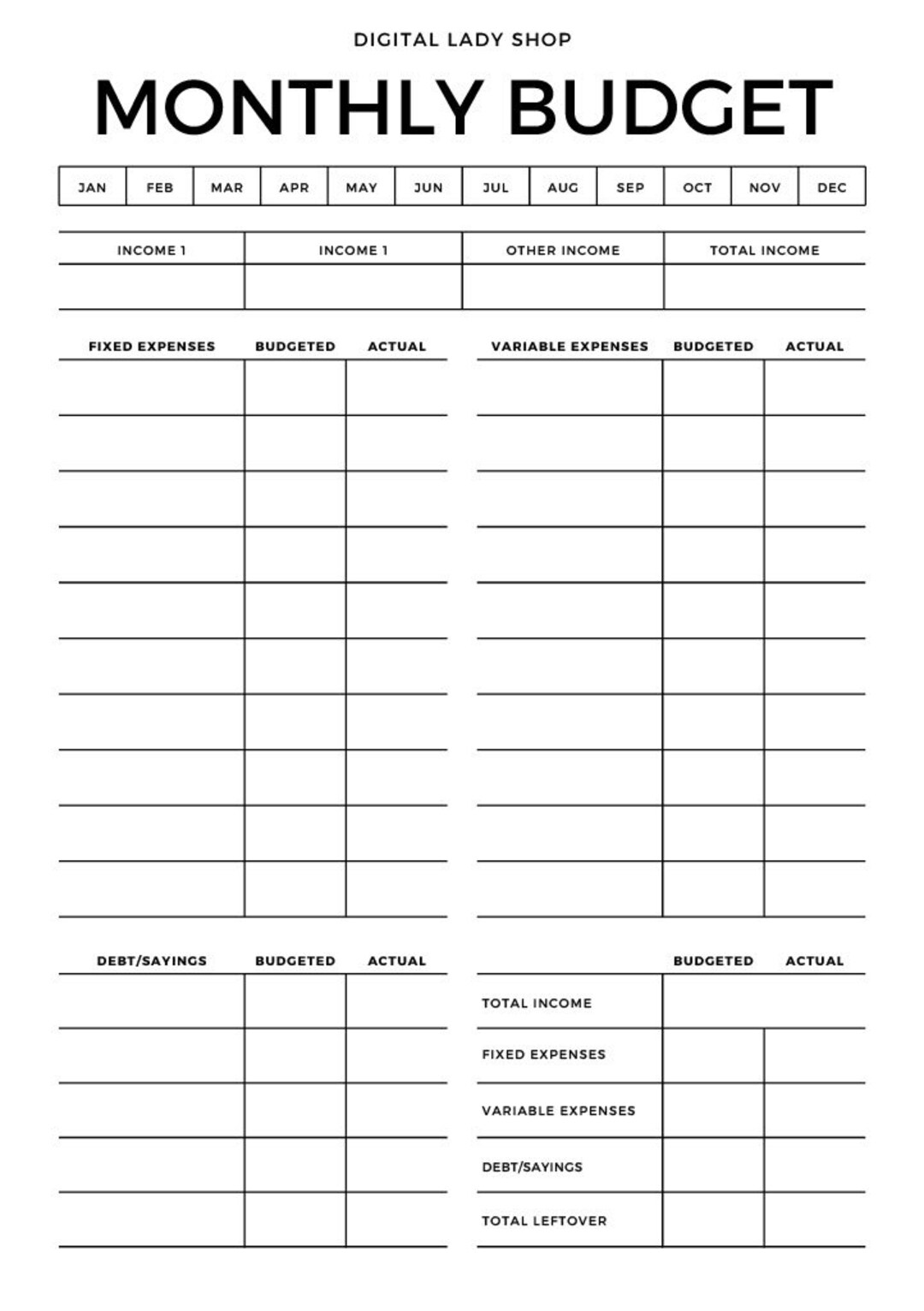 Simple Monthly Budget Planner - Etsy