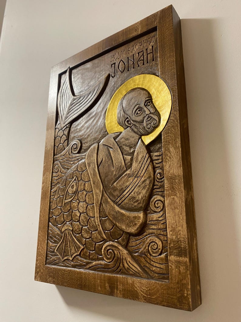 Hand Carved Holy Prophet Jonah Icon | Gold Leaf Religious Artwork - Etsy