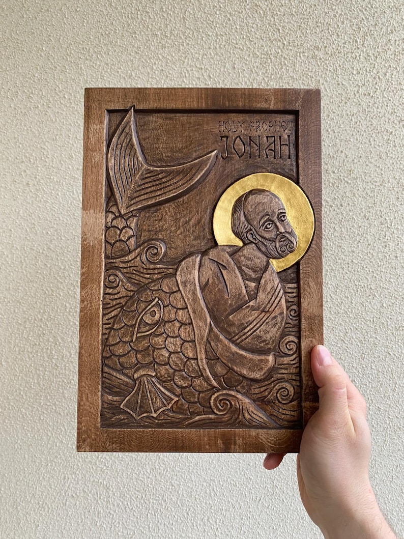 Hand Carved Holy Prophet Jonah Icon | Gold Leaf Religious Artwork - Etsy