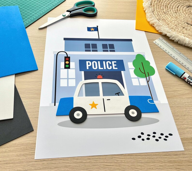3D Police Car Nursery Wall Art With Printed and Moosgummi Details ...