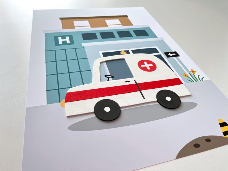 3D Ambulance Nursery Wall Art With Printed and Moosgummi Details ...