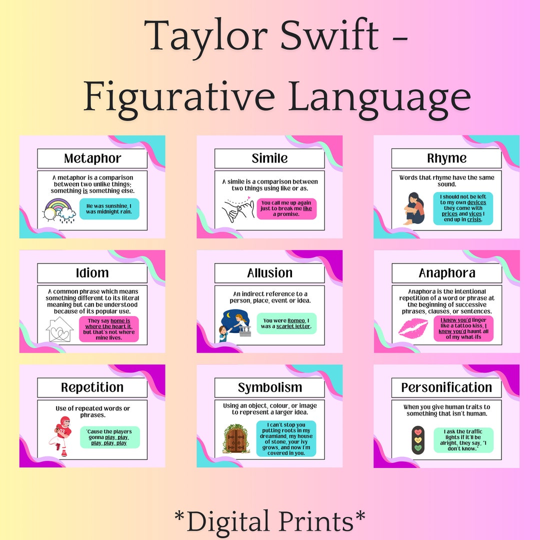 Taylor Swift Figurative Language Classroom Posters [14 Posters] - Etsy