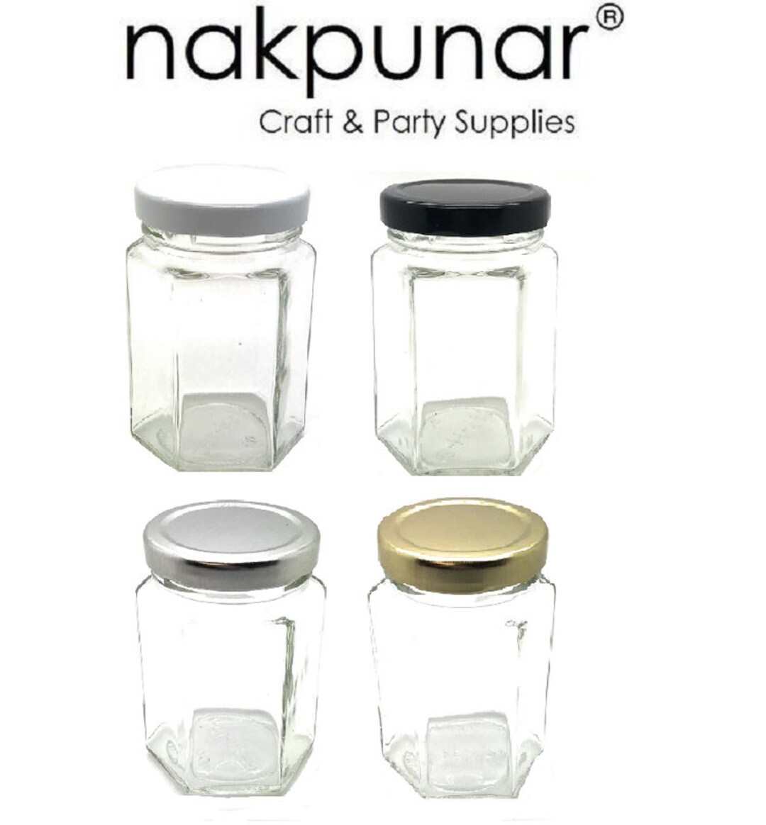 12 Pcs 6 Oz (190 Ml) Glass Hexagon Jar With Your Color Choice of ...