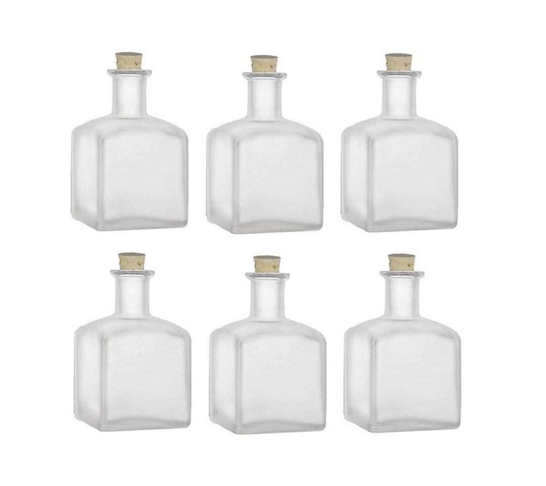 6 Pcs Frosted Square Glass Bottles With Cork Bottle Stoppers 7.0 Oz ...