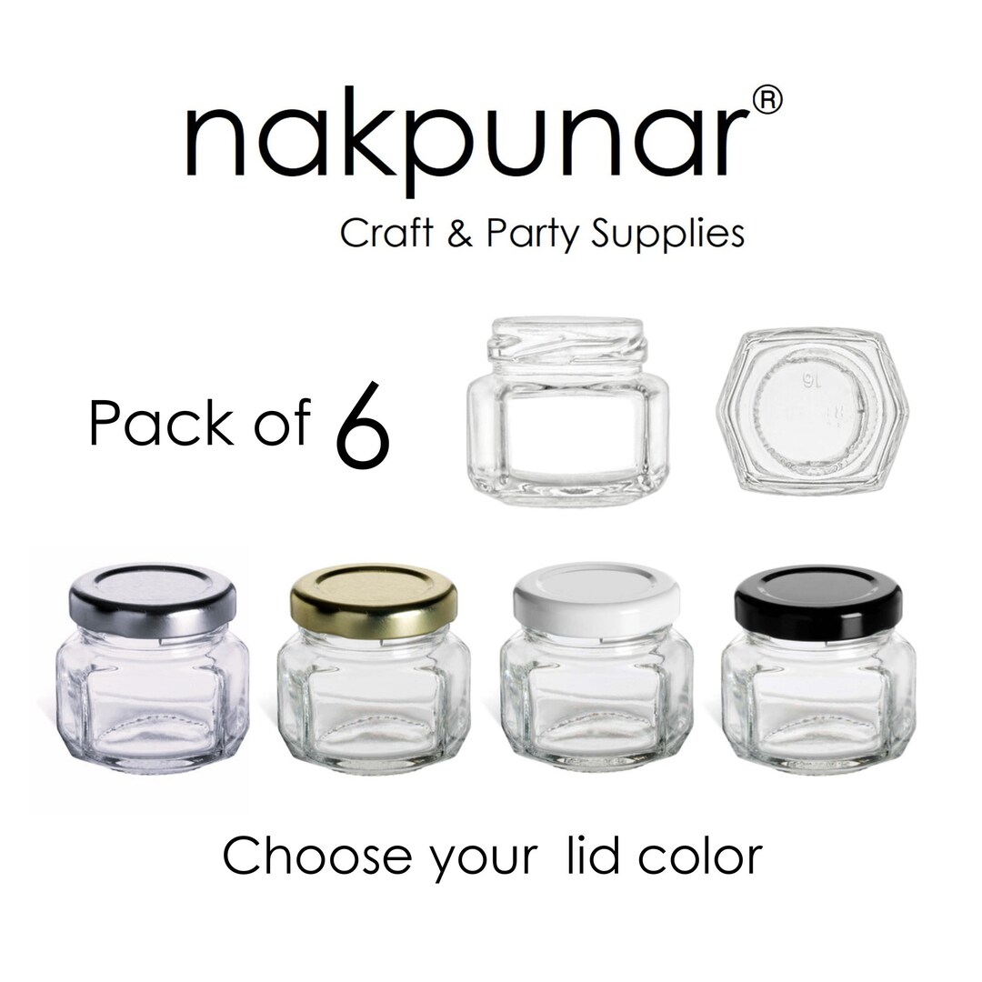 6 Pcs 1.5 Oz Oval Hexagon Glass Jars With Lids Storage and Organization ...