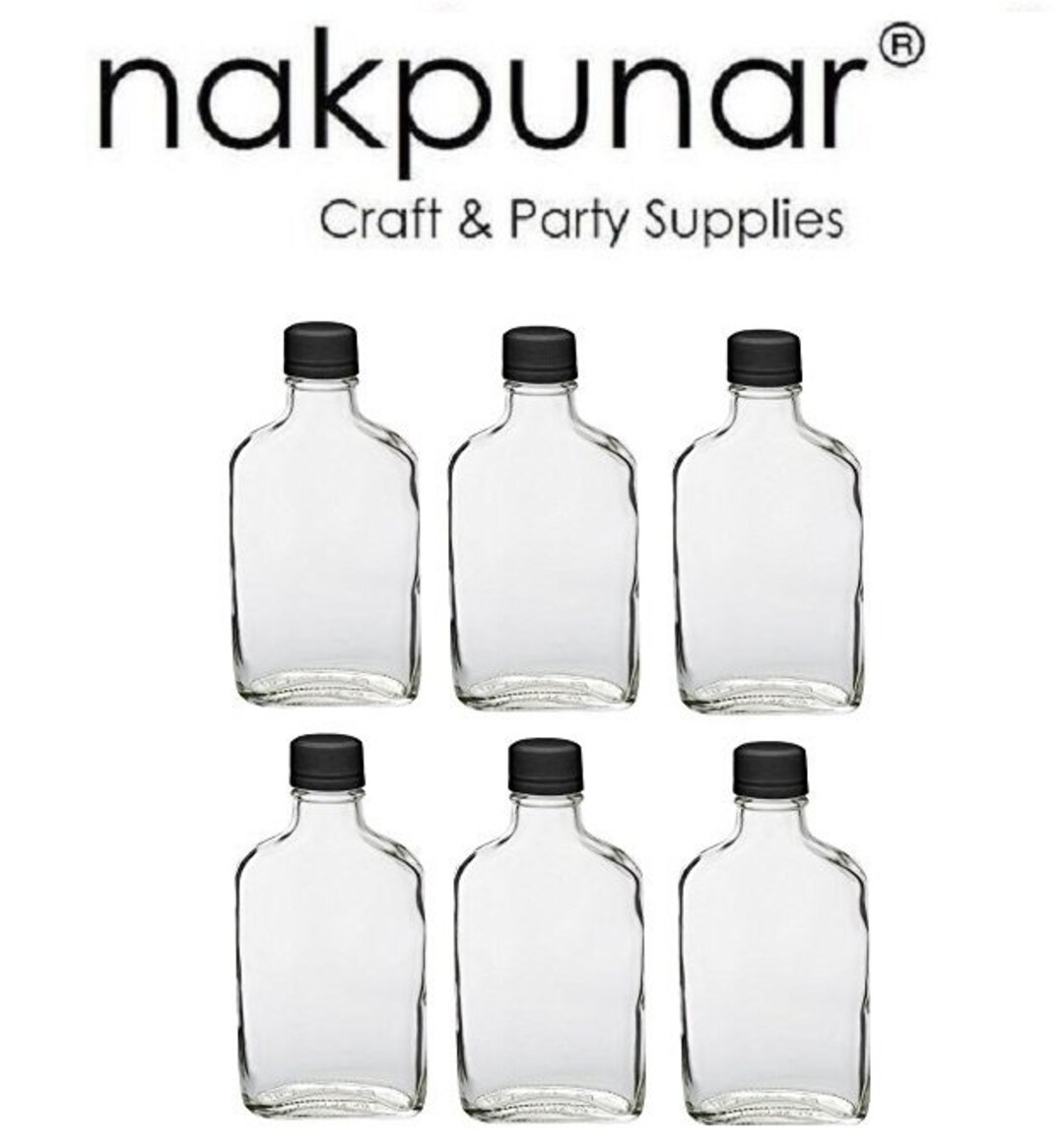 6 Pcs 200 Ml Glass Flask Bottles With Black Tamper Evident Caps 20cl ...